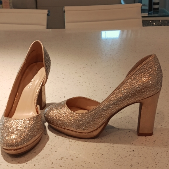 Andiamo | Shoes | Andiamo Gold Heels With Silver Stones | Poshmark